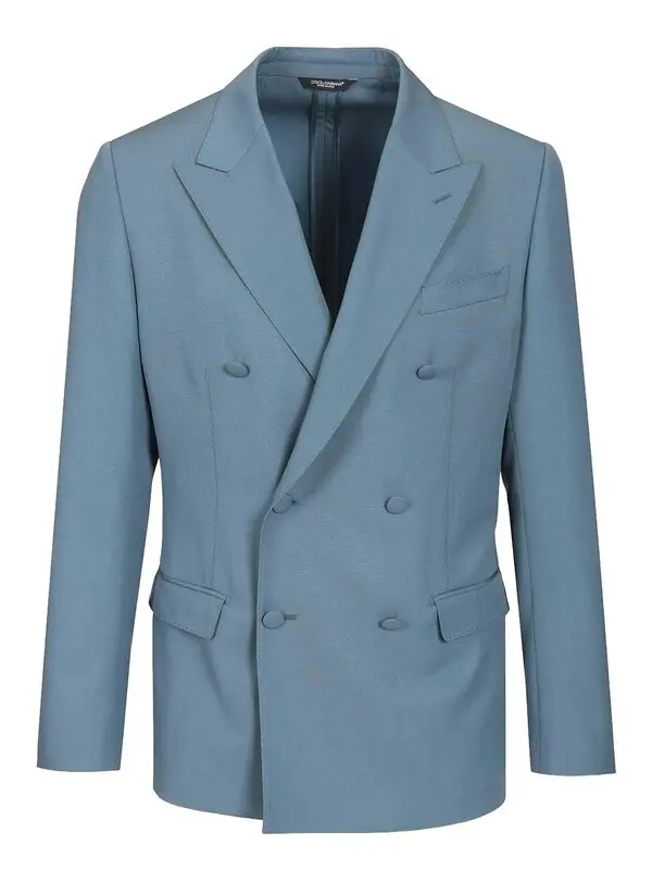 Dolce & Gabbana Double-breasted Wool Poplin Jacket - Blue