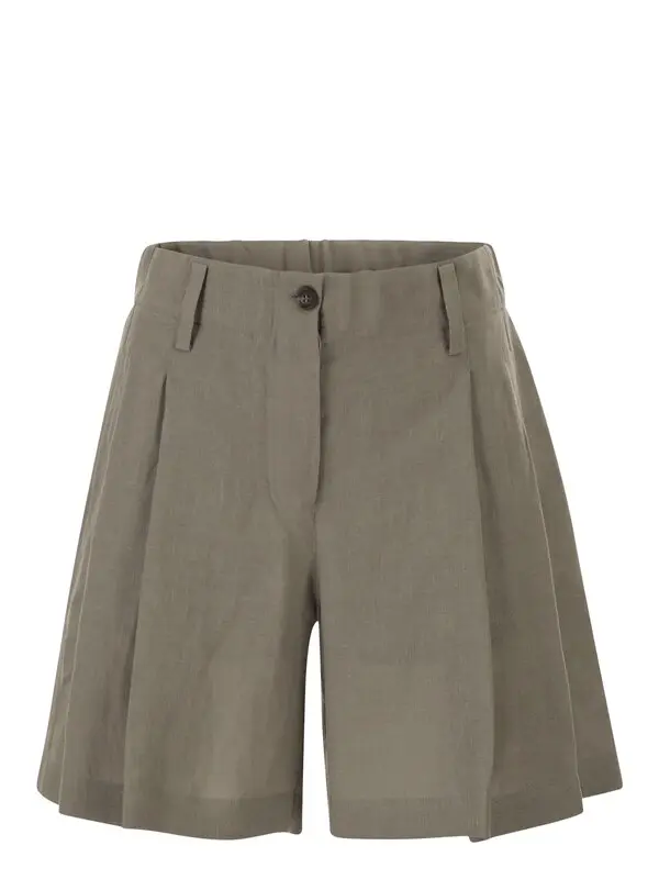 Brunello Cucinelli Tailored Linen Bermuda Shorts With Double Pleats - Yellow