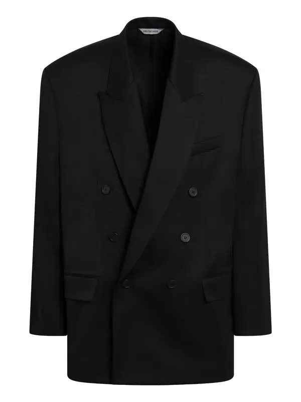 Balenciaga Double-breasted Oversized Wool Blazer - Black