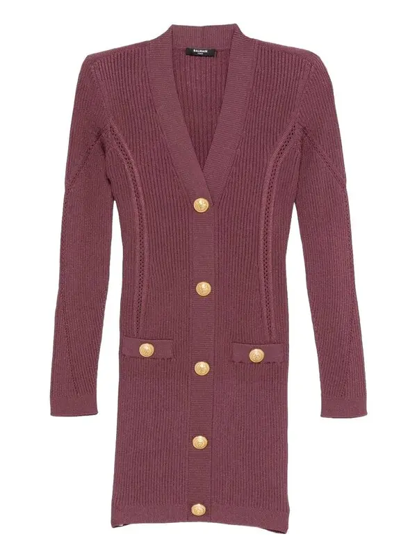Balmain Ribbed Knit V-neck Dress - Multicolor
