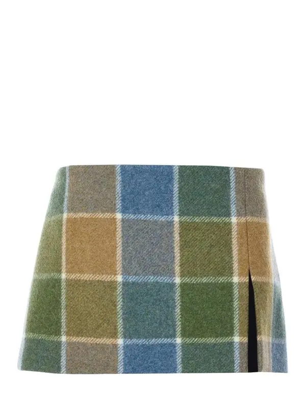 Miu Miu Check Logo Mini Skirt - Multicolor
