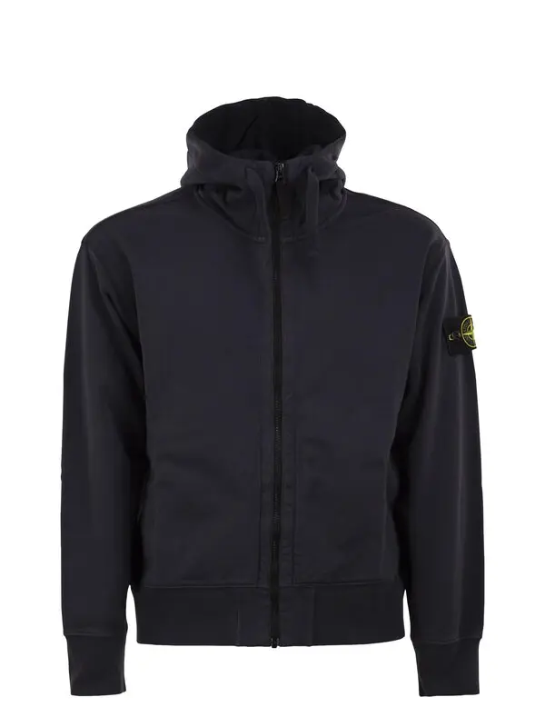 Stone Island Cotton Hooded Zip-up Sweatshirt - Blue