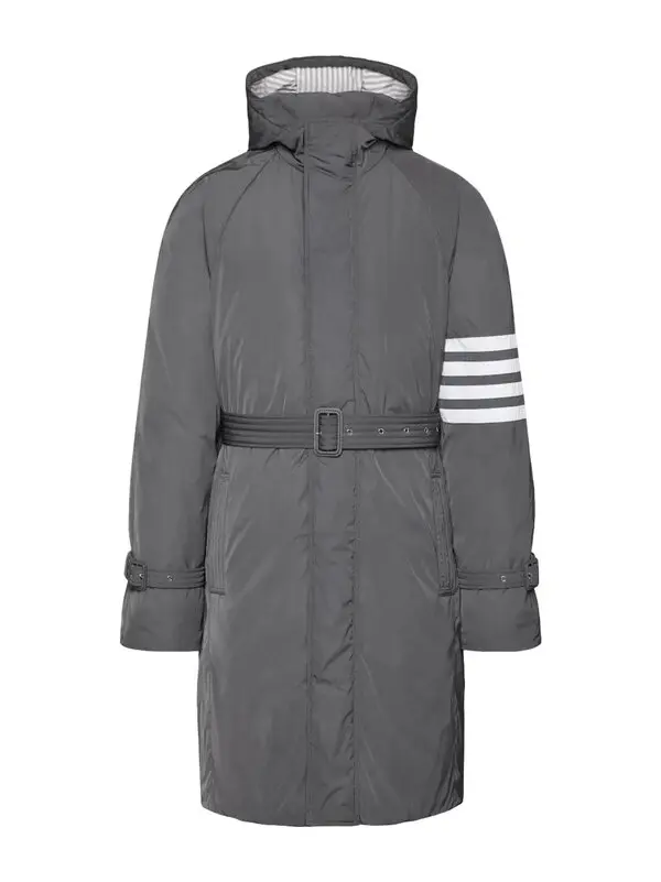 Thom Browne Poly Twill 4-bar Hooded Down Parka With Belt - Gray