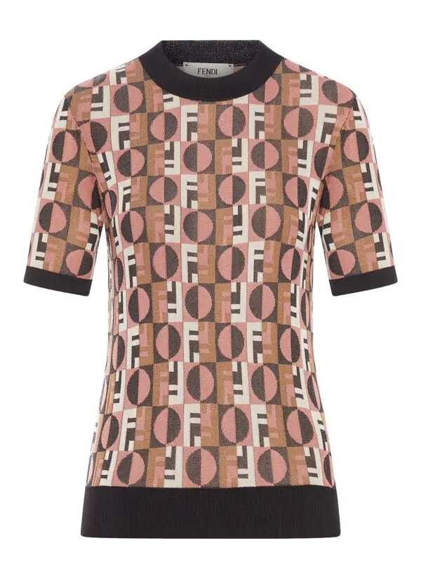 Fendi Short Sleeve Geometric Pattern Top - Multicolor