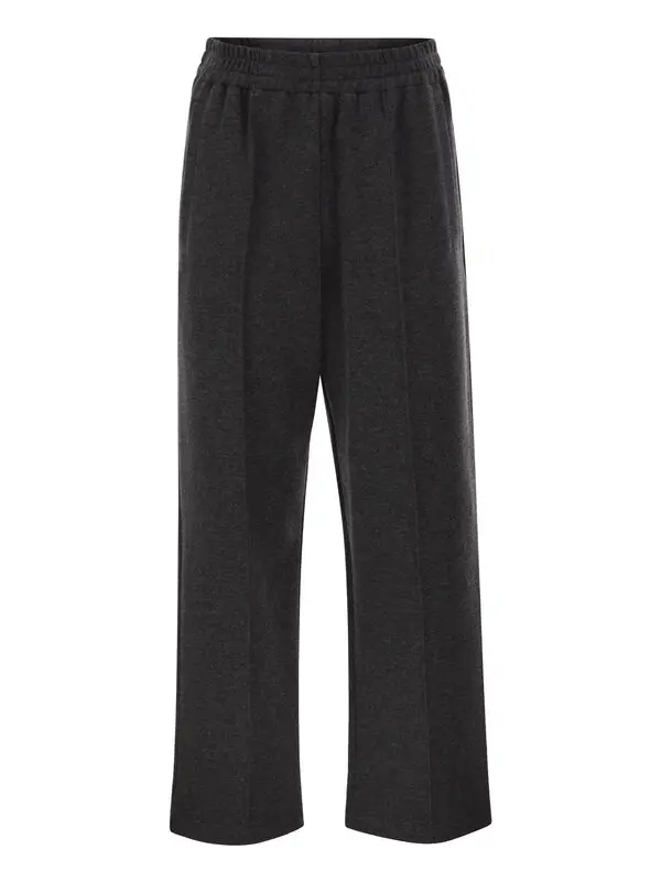 Brunello Cucinelli Wide-leg Cotton And Cashmere Jersey Trousers - Multicolor