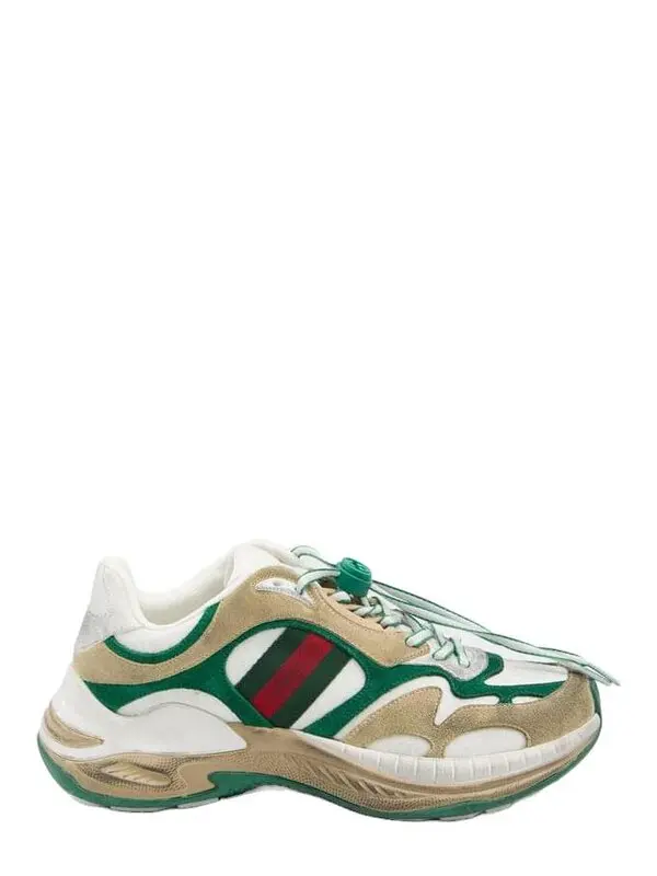 Gucci Suede Sneakers With Side Web Detail - White