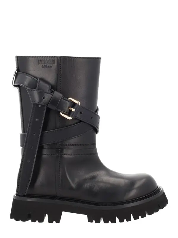 Moschino Tie-me Leather Boot - Black