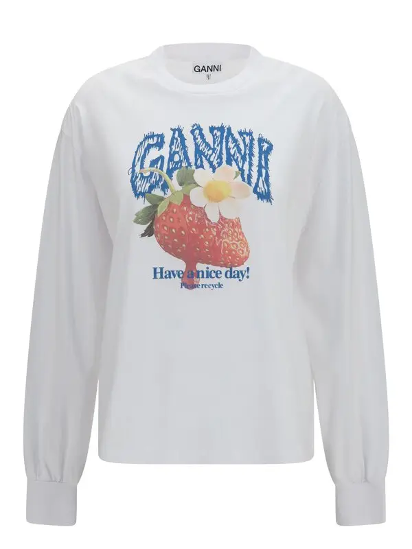 GANNI Strawberry Long-sleeve Cotton T-shirt - White