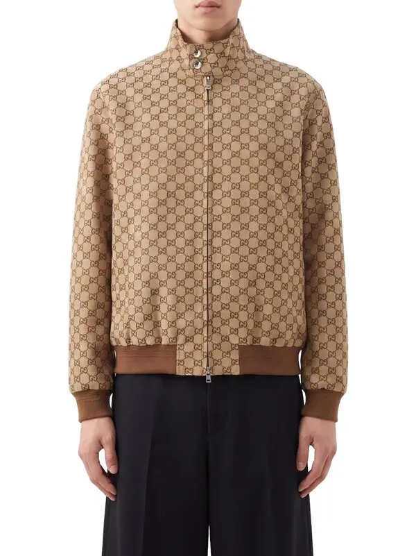 Gucci Cotton Mix Monogram Bomber Jacket - Brown