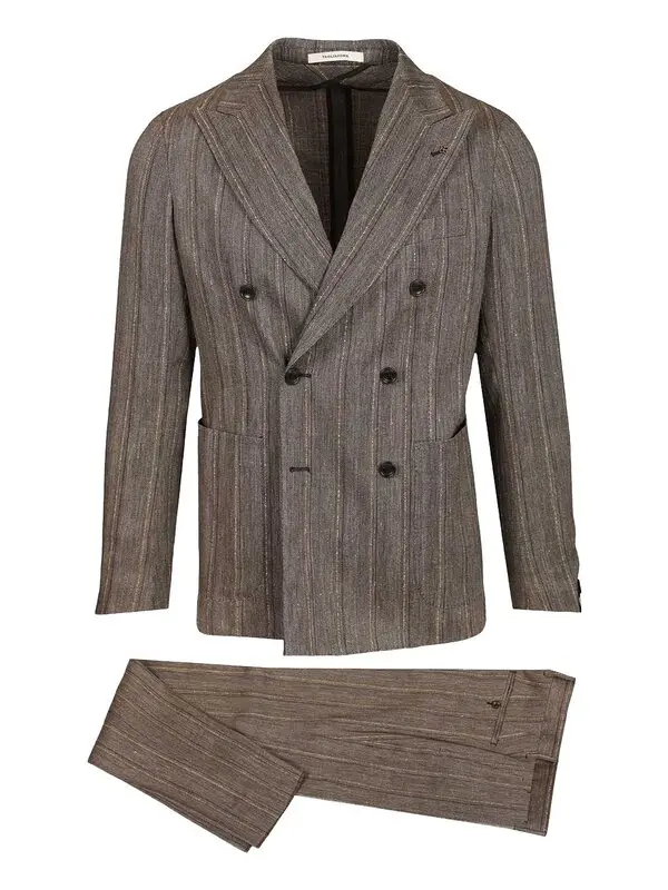 Tagliatore Monecarlo Double-breasted Suit In Linen Blend - Brown