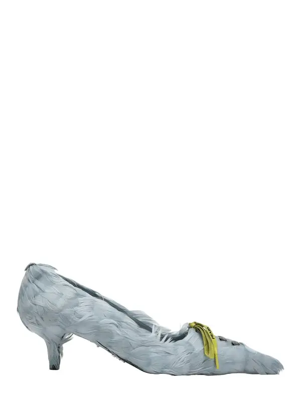 Prada Astro Satin Pumps Decorated With Feathers - Blue