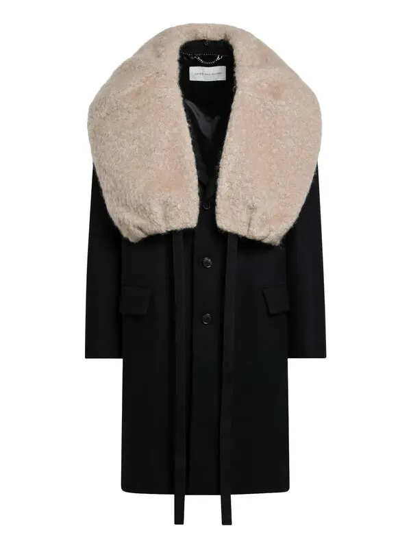 Dries Van Noten Overcoat With Removable Neckline - Black