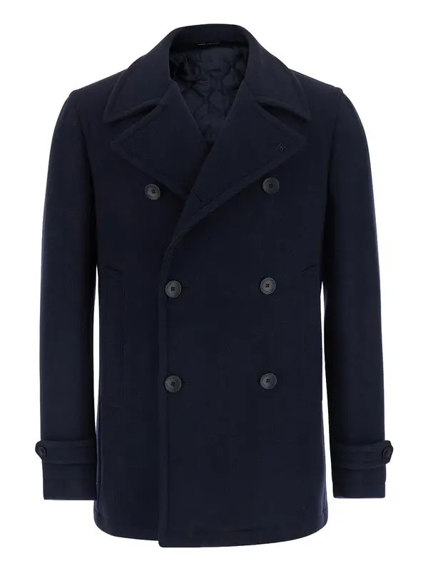 Tagliatore Blue Coat With Notched Revers And Button Front Closure In Wool - Multicolor