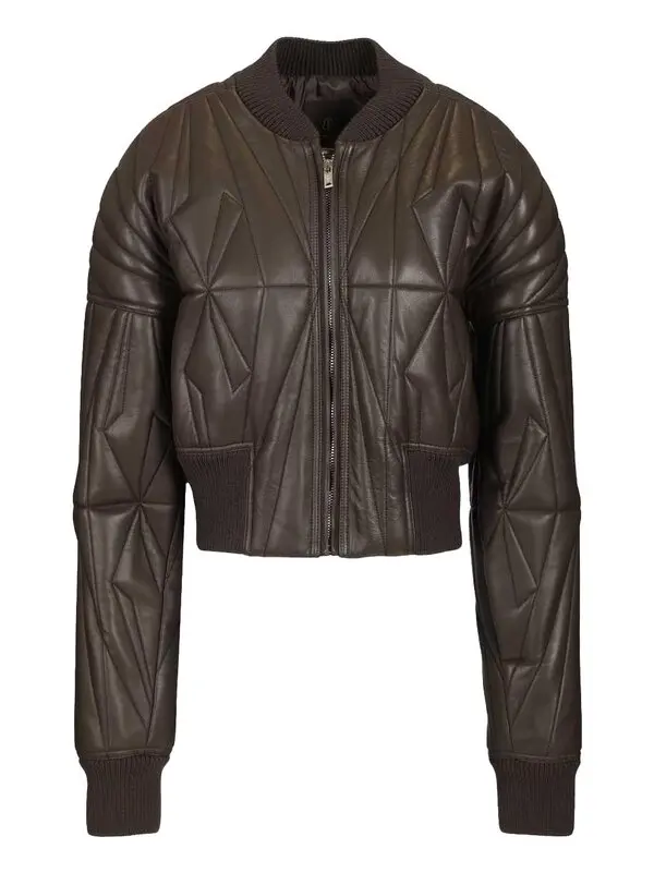 Moncler Geocamo Cropped Leather Jacket - Brown