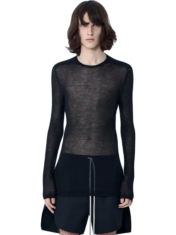 Rick Owens Sheer Knit Long Sleeve Top - Black