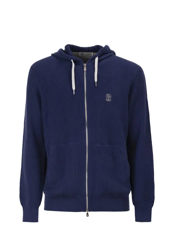 Brunello Cucinelli Ribbed Cotton Knit Hooded Sweatshirt - Multicolor