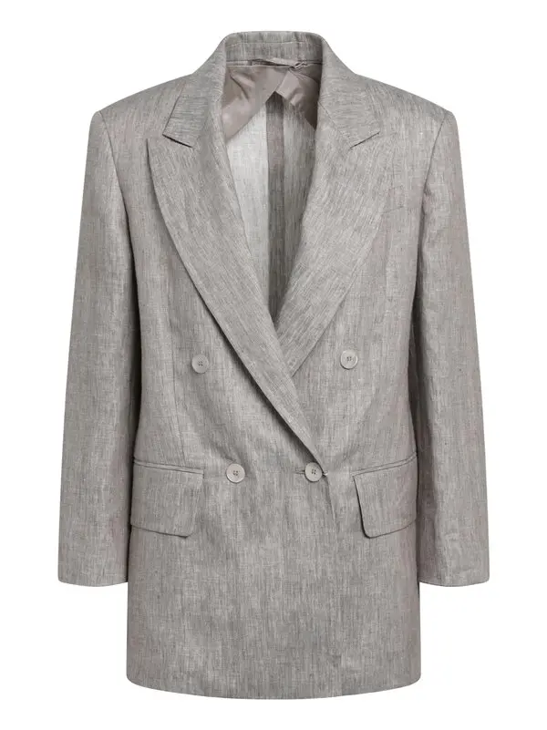 Max Mara Olimpia Double-breasted Chevron Linen Blazer - Cream