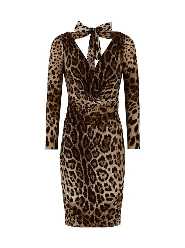 Dolce & Gabbana Leopard Print Short Charmeuse Dress - Multicolor