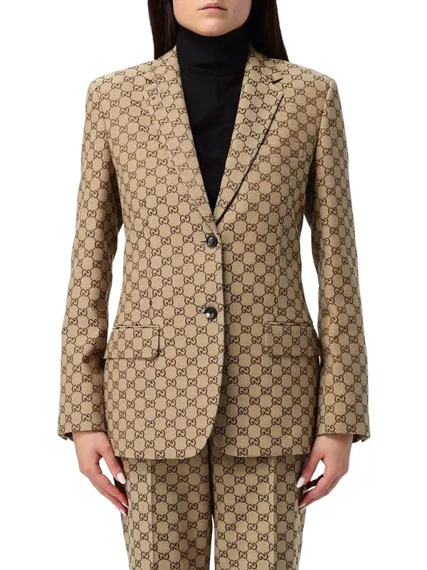 Gucci Single-breasted Slim Fit Cotton-blend Gg Monogram Blazer - Cream
