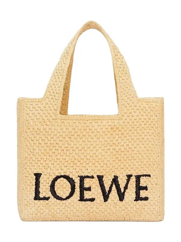 Loewe Paula's Ibiza -small Font Raffia Handbag With Embroidered Logo On The Front - Cream