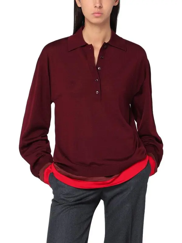Stella McCartney Virgin Wool Long Sleeve Polo - Red