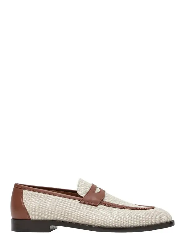 Loro Piana Sergio Canvas And Leather Loafers - Cream