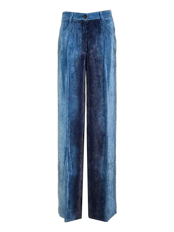 FORTE_FORTE Degradé Denim Velvet Wide Leg Pants - Blue