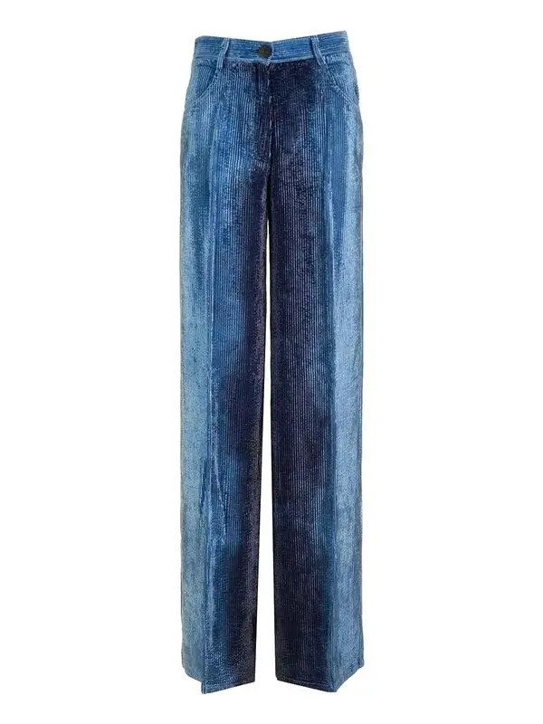 FORTE_FORTE Degradé Denim Velvet Wide Leg Pants - Blue
