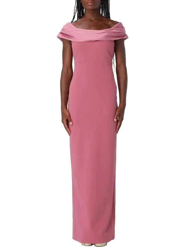 Solace London Adele Off-the-shoulder Draped Satin Long Evening Gown - Pink