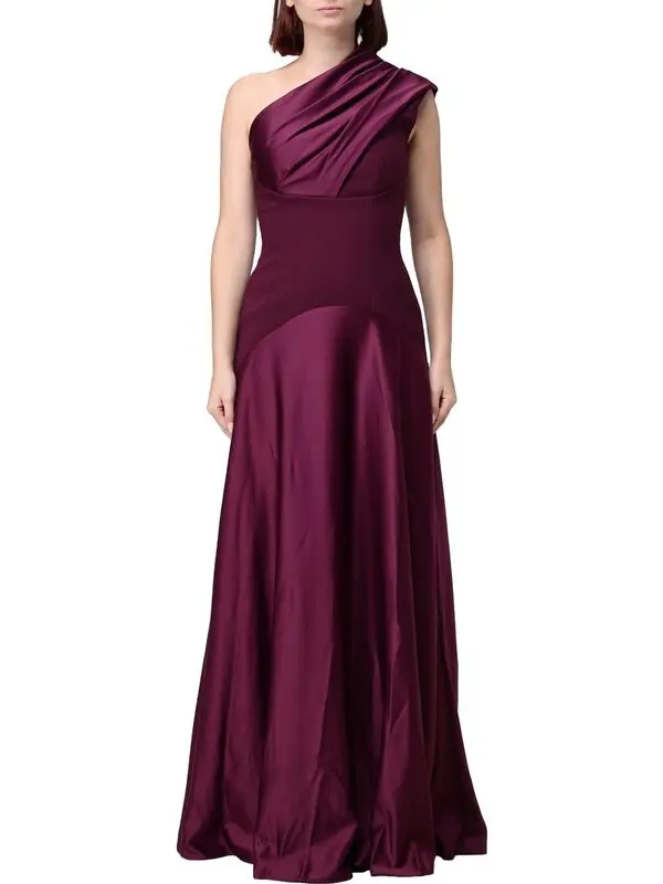 Solace London Gabriela One-shoulder Draped Satin Long Evening Gown - Purple