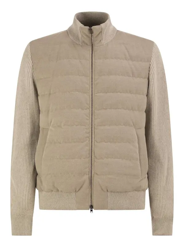 Herno Quilted Knit And Fabric Jacket With High Collar - Cream