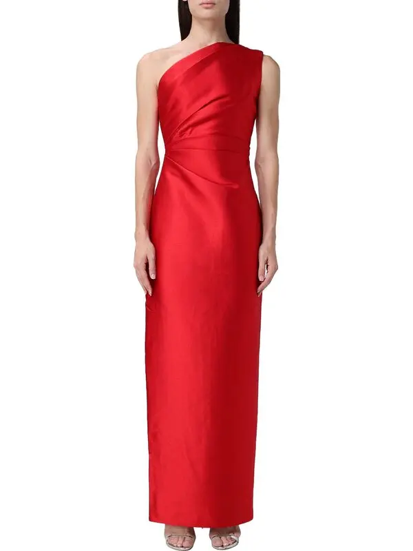 Solace London One-shoulder Satin Long Gown With Back Slit - Red