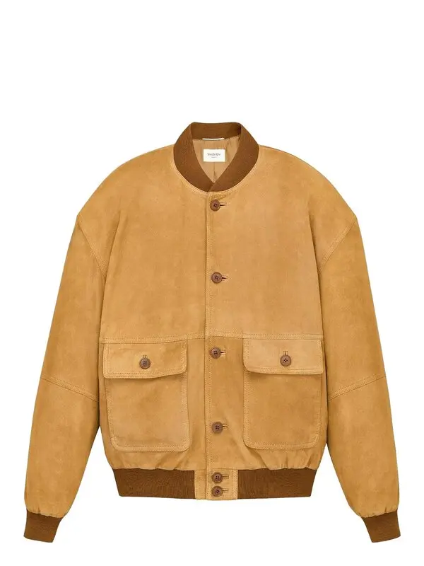 Saint Laurent Caramel Suede Bomber Jacket - Brown
