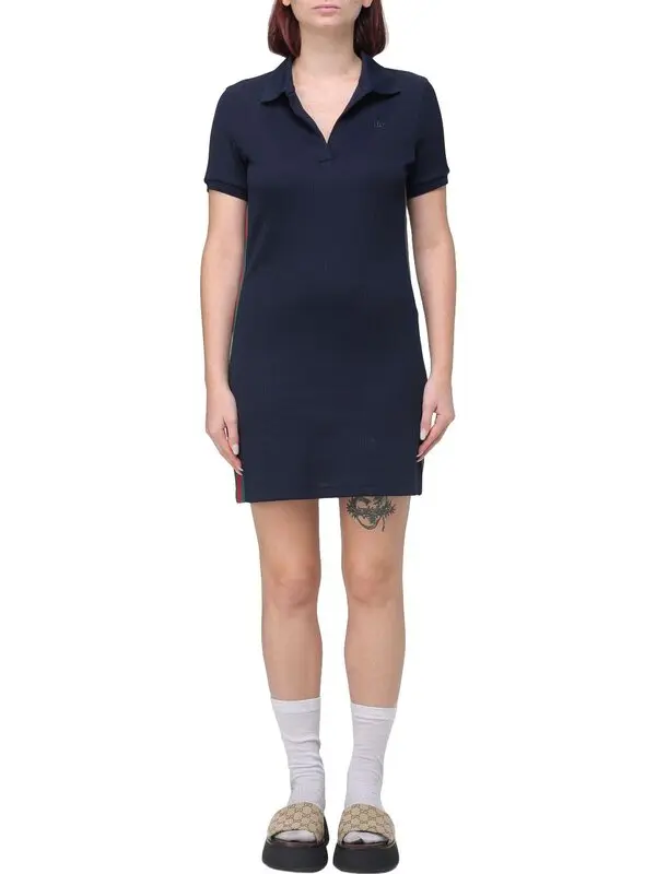 Gucci Web Detail Cotton Jersey Polo Mini Dress - Blue