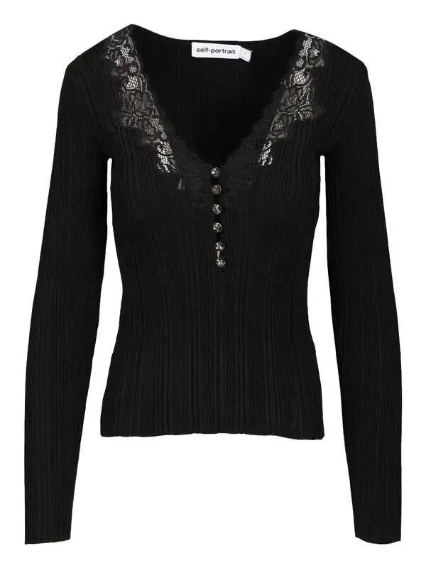 SELF-PORTRAIT Knitted Top With Lace - Black