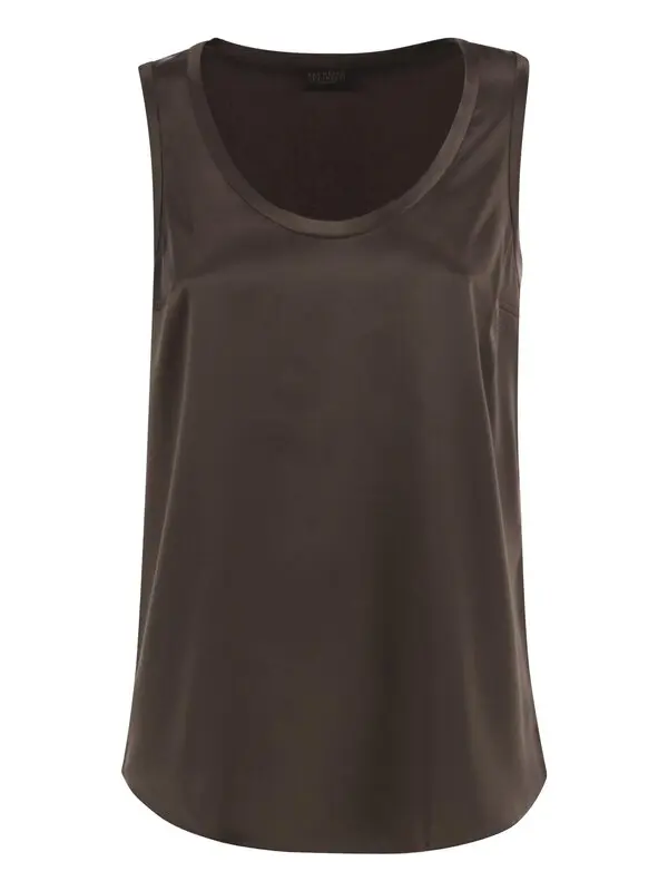 Brunello Cucinelli Stretch Silk Satin Top - Brown