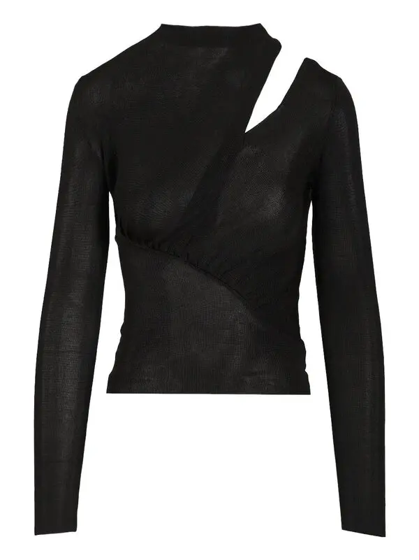 SELF-PORTRAIT Viscose Knit Top - Black