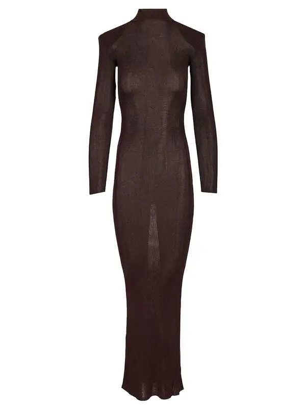 SELF-PORTRAIT Viscose Knit Sweater Dress - Brown