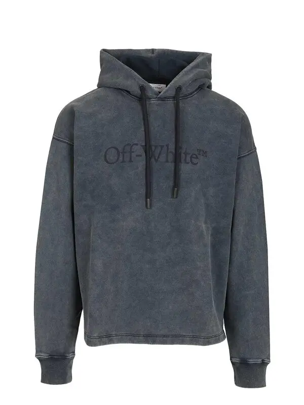 Off-White Washed Cotton Hooded Sweatshirt - Blue