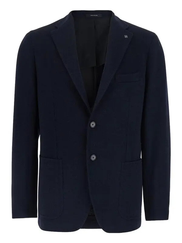 Tagliatore Blue Single-breasted Jacket With Notched Revers And Brooch In Wool For - Multicolor