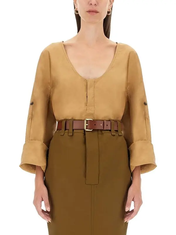Saint Laurent Cotton-linen Henley Blouse - Cream