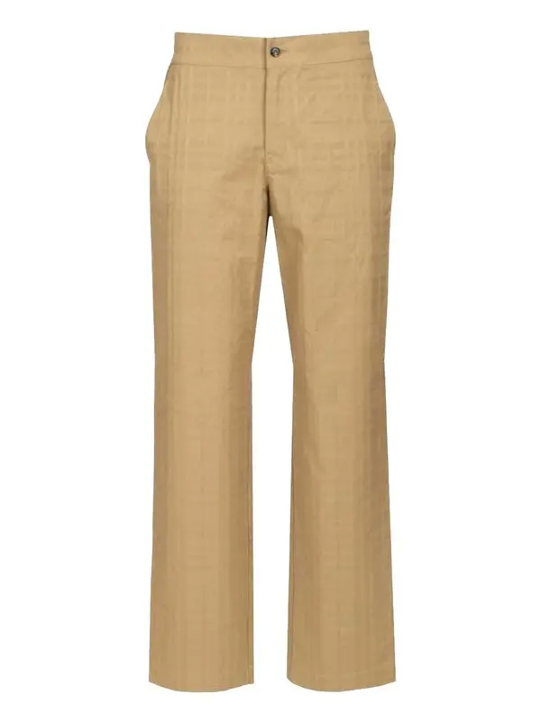 Burberry Textured Check Cotton Trousers - Cream