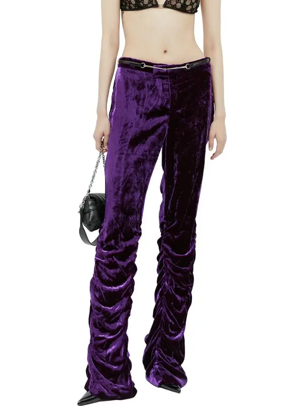 Gucci Horsebit Belt Velvet Pants - Purple