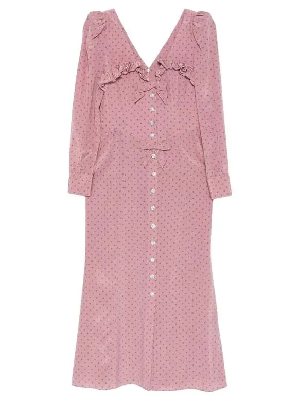 Alessandra Rich Polka Dot Silk Day Dress - Pink