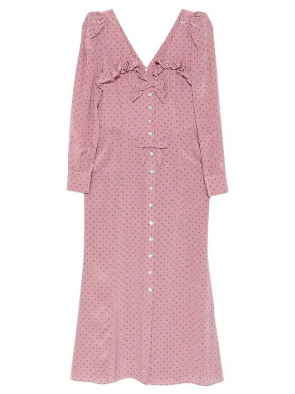 Alessandra Rich Polka Dot Silk Day Dress - Pink