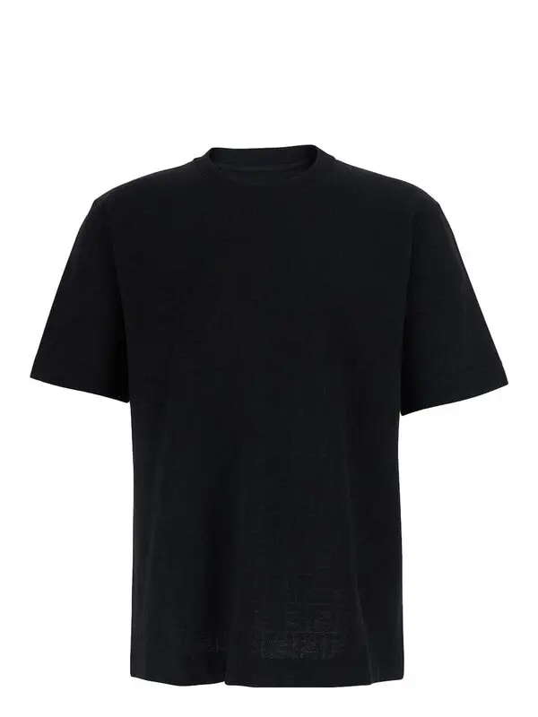Fendi Black Crew Neck T-shirt With All-over Ff Motif In Cotton For - Multicolor