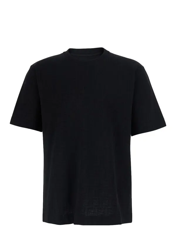 Fendi Black Crew Neck T-shirt With All-over Ff Motif In Cotton For - Multicolor