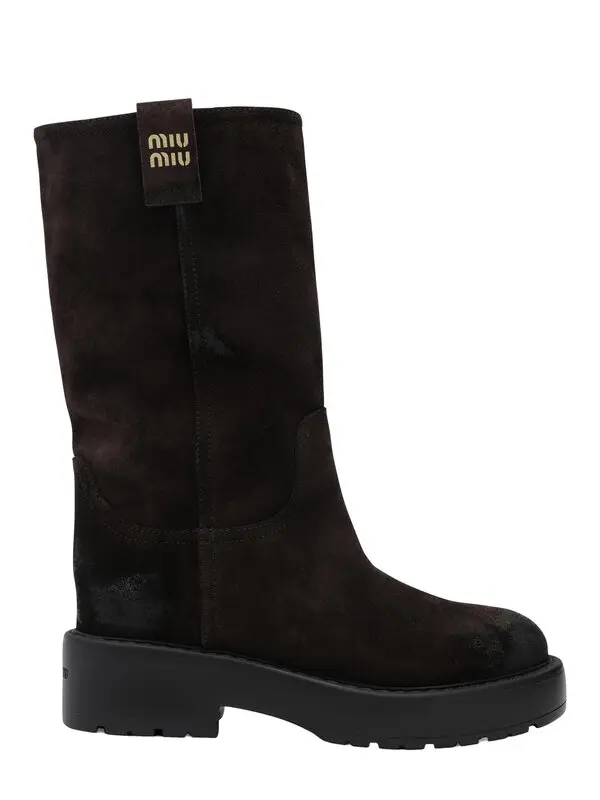 Miu Miu Suede Leather Boots - Brown