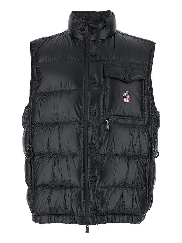Moncler Down Jacket 'uychi' With High Collar And Logo Patch On The Front In Tech Fabric Black - Multicolor