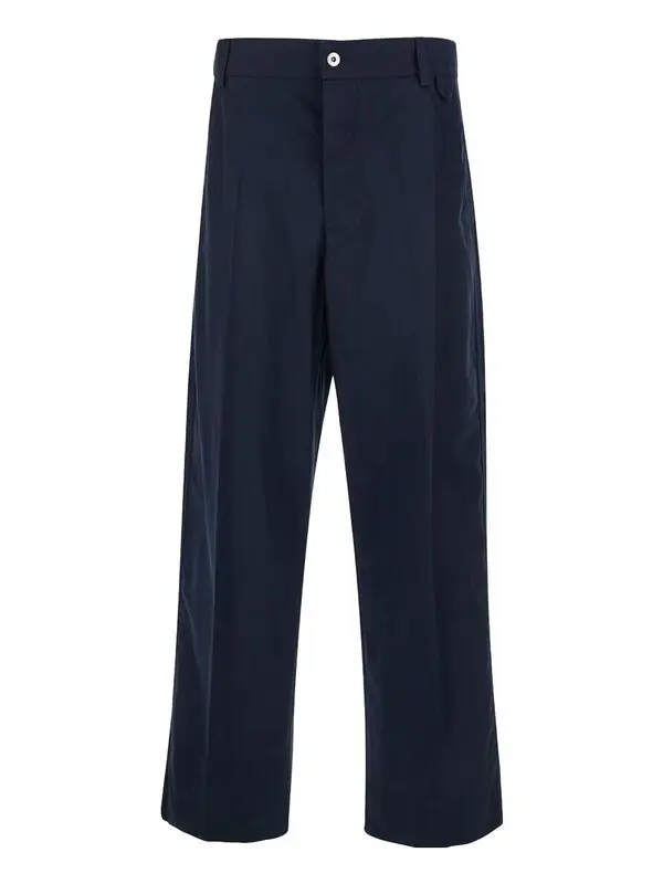 Bottega Veneta Blue Straight Leg Pants With Logo Patch In Cotton - Multicolor